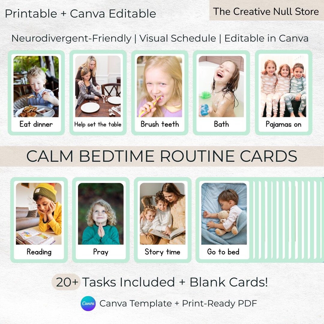 Calm Bedtime Routine for Kids | Autism ADHD Night Schedule Cards ...