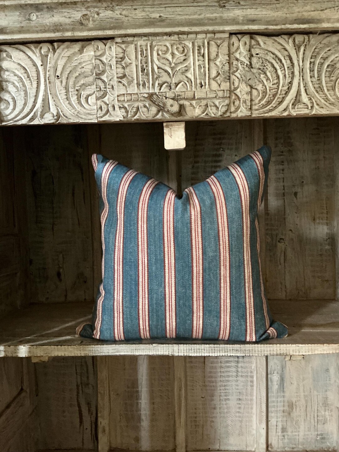 Robert Kime Tynemouth Ticking Blue Double Sided Cushion 18” X 18”. Made ...