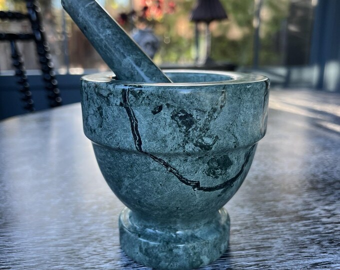 Natural Green Marble Mortar & Pestle Footed Spice Grinder Bartender ...