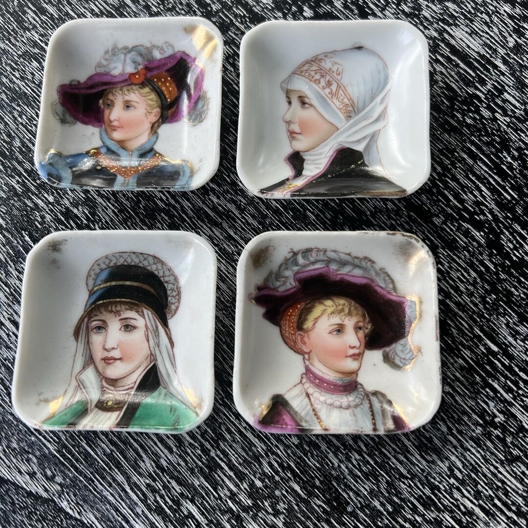 Lot of 4 Antique Victorian Butter Pats-hand Painted Portrait Lady ...