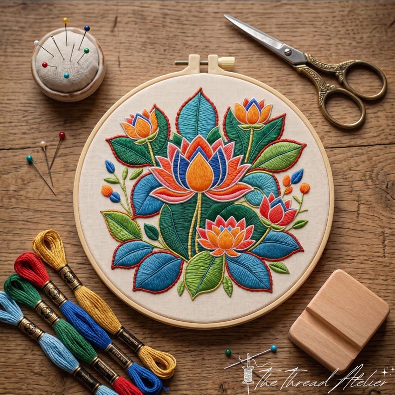 Lotus Embroidery Kit, Floral Hoop Art, Bohemian Spiritual Needlework ...