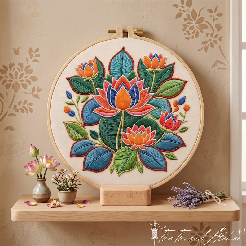 Lotus Embroidery Kit, Floral Hoop Art, Bohemian Spiritual Needlework ...