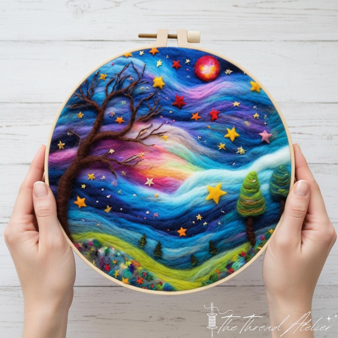 Galaxy Night Sky Needle Felting Kit – Cosmic Landscape Wool Painting ...