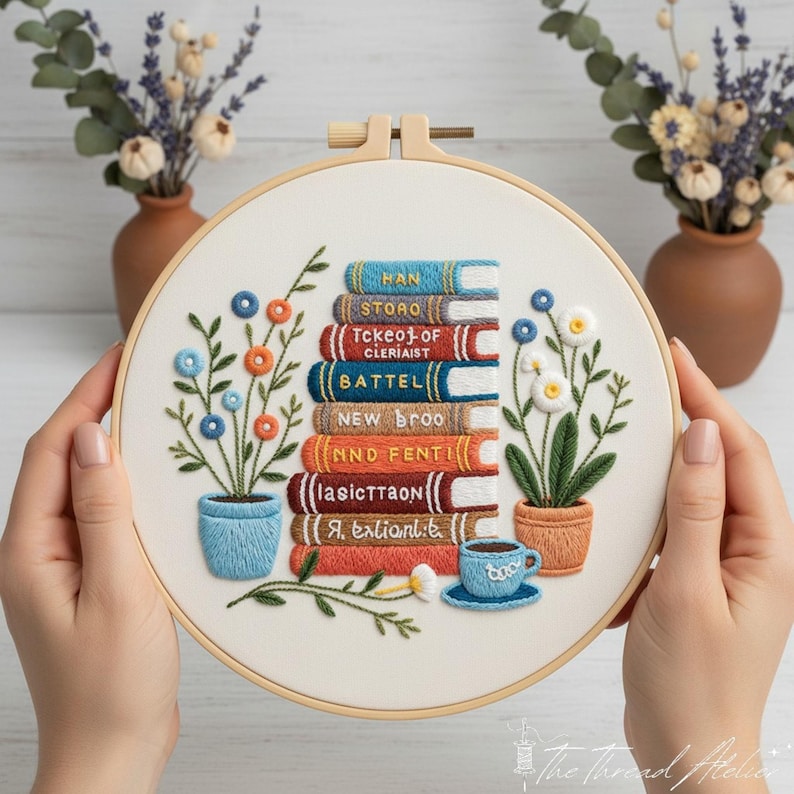 Book Stack & Floral Embroidery Kit for Beginners: Cozy Reading Nook ...