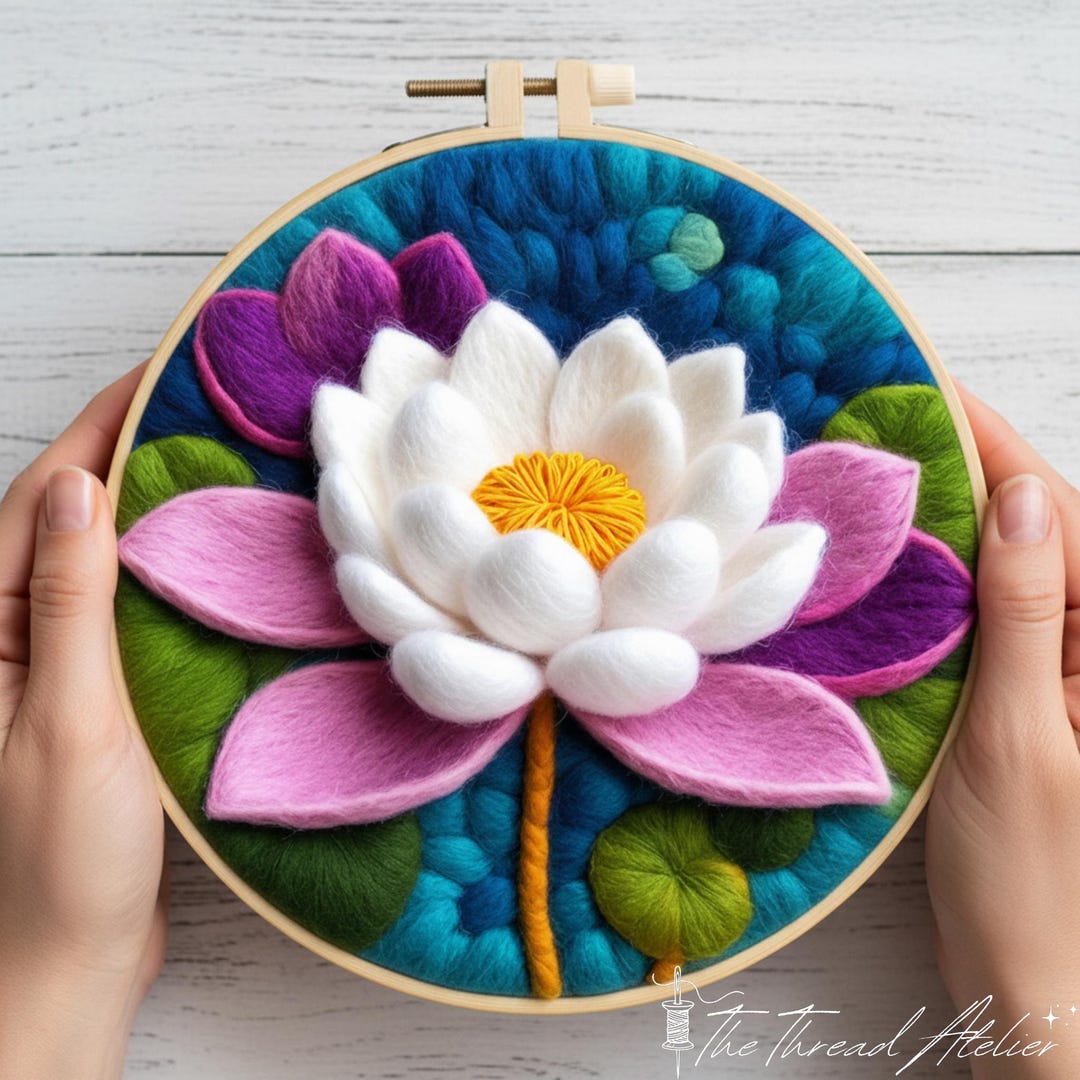 Lotus Flower Needle Felting Kit – 3D Zen Floral Wool Painting Hoop Art ...