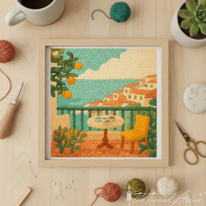 Punch Needle Kit Mediterranean Balcony – DIY Fiber Art Wall Decor ...