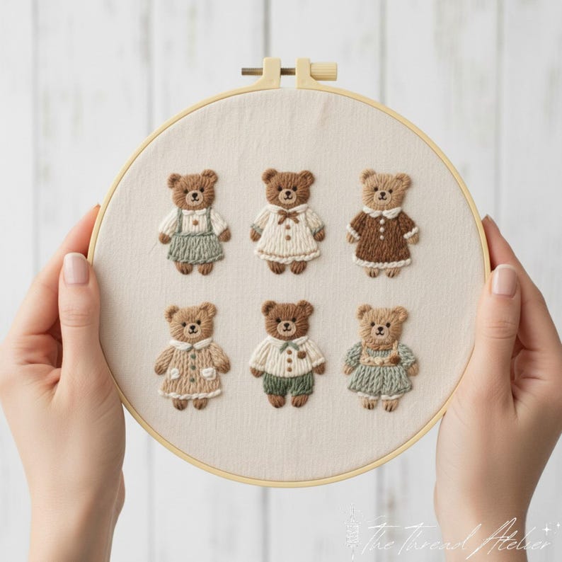 Teddy Bear Family Embroidery Kit for Beginners: Sweet Vintage-style ...