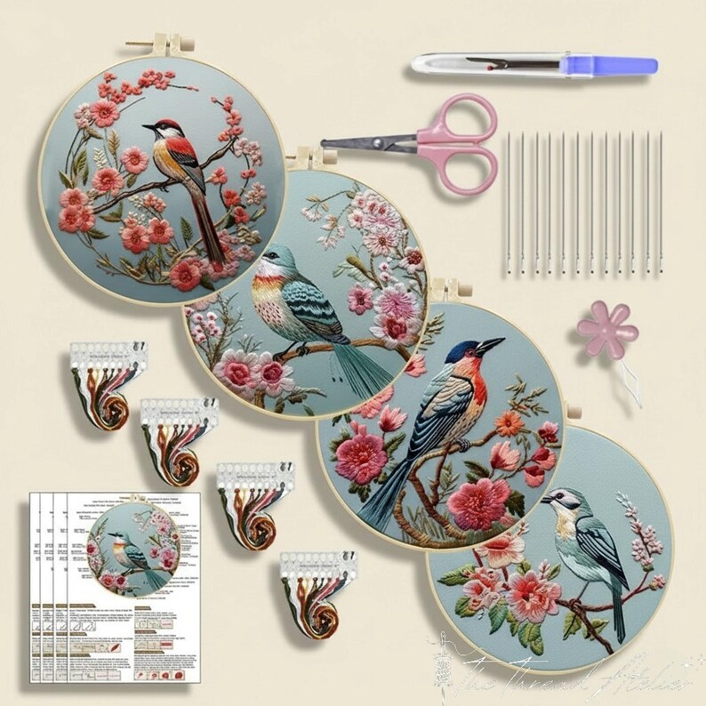 Bluebird Embroidery Kit for Beginners – Spring Flowers Modern Hoop Art ...