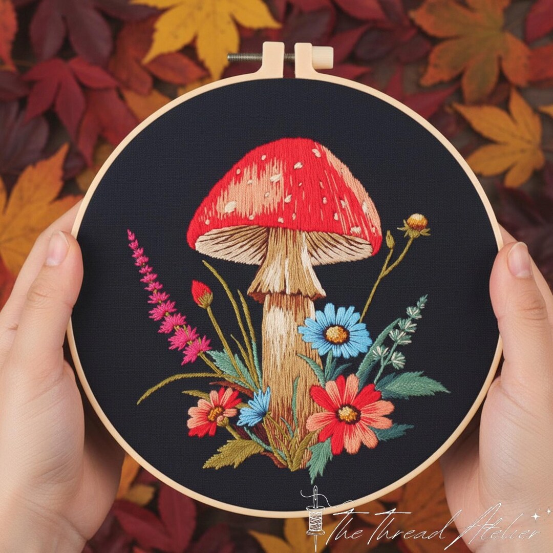 Red Toadstool Embroidery Kit for Beginners: Whimsical Mushroom ...