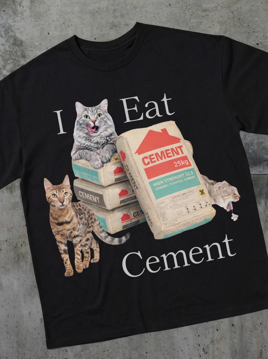 I Eat Cement Shirt, Funny Cat Meme T-shirt, Weird Humor Graphic Tee ...