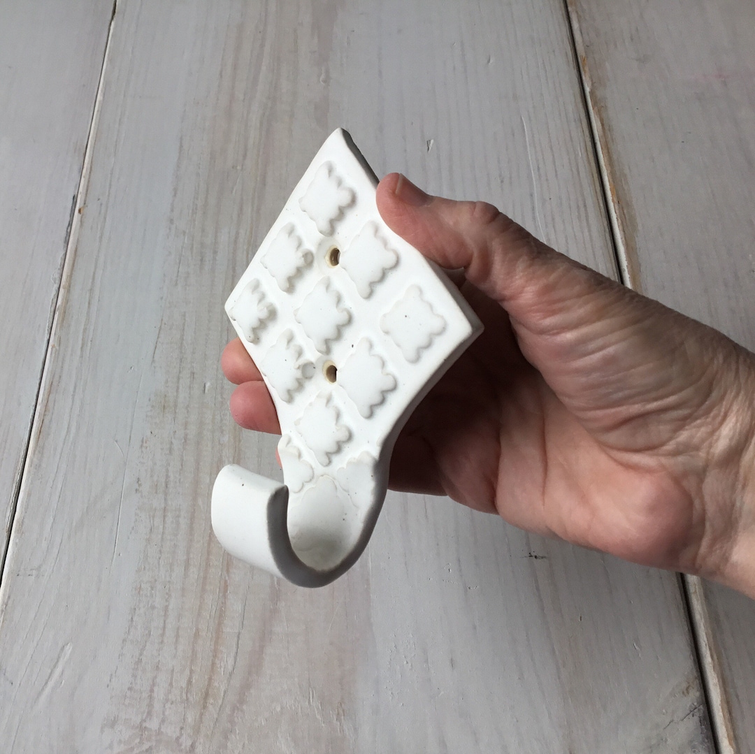 White Ceramic Quatrefoil Hook: Handmade Stoneware Towel Hook - Etsy
