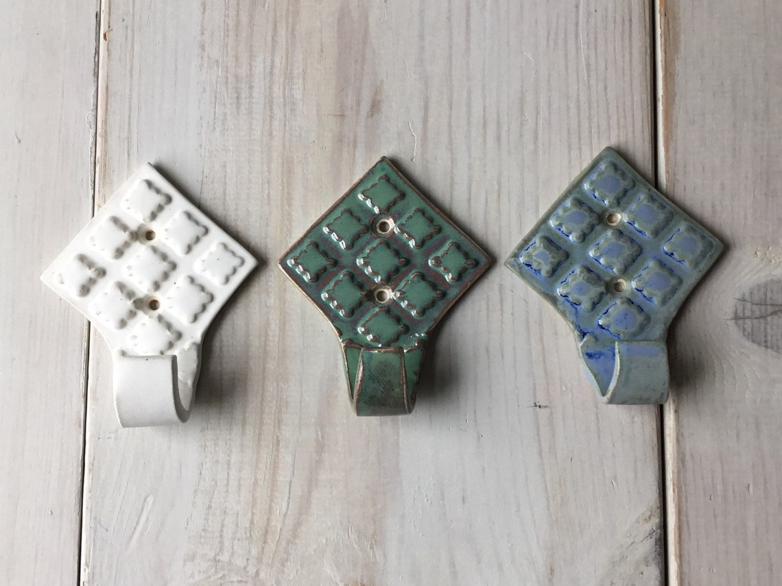 Green Square Quatrefoil Ceramic Hook - Etsy