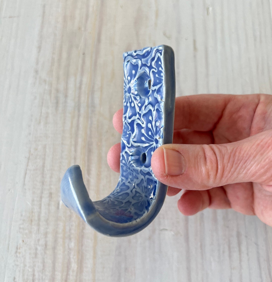 Handmade Medium Blue Flower Ceramic Hook - Etsy
