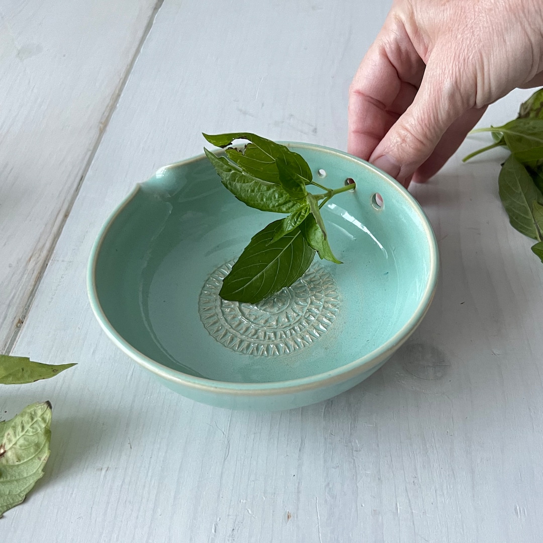 Garlic Grater Herb Stripper Bowl, Grater With Spout, Handmade Pottery ...
