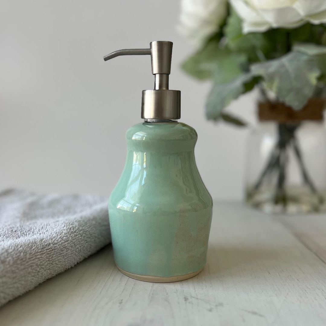 Light Turquoise Liquid Soap Dispenser, Handmade Soap Pump, Stainless ...