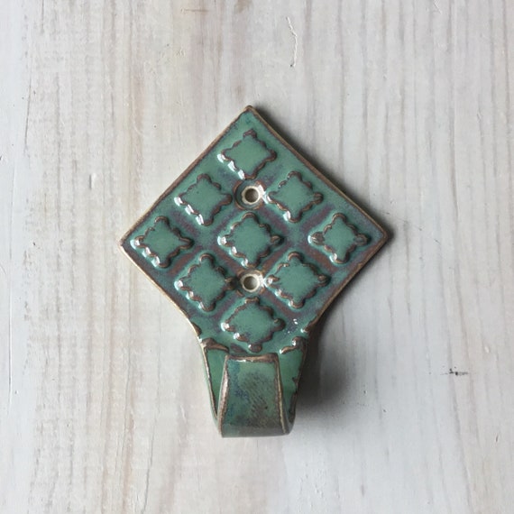 Green Square Quatrefoil Ceramic Hook | Etsy