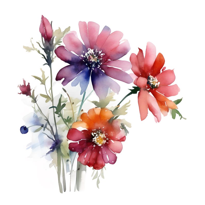 Watercolor Floral Clipart: Abstract Boho Flowers (digital Download) - Etsy