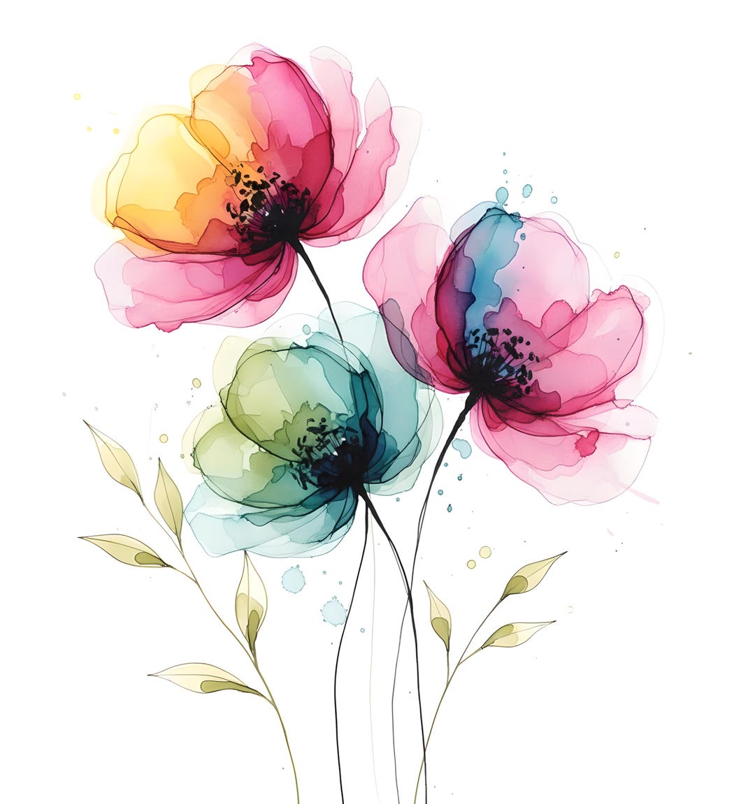 Watercolor Floral Clipart: Abstract Boho Flowers (digital Download) - Etsy