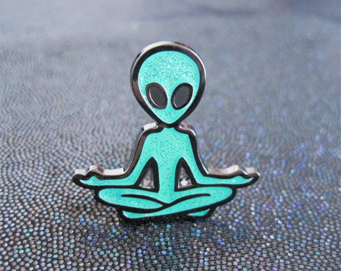 Alien Pin Alien Enamel Pin Meditating Alien Meditating Alien Pin Alien Badge Glitter Pin