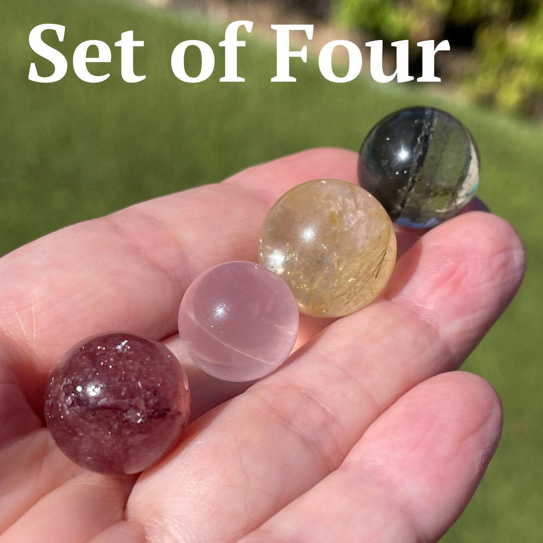 Set of Four Quartz Crystal Mini Spheres, Rutilated Quartz, Garden ...