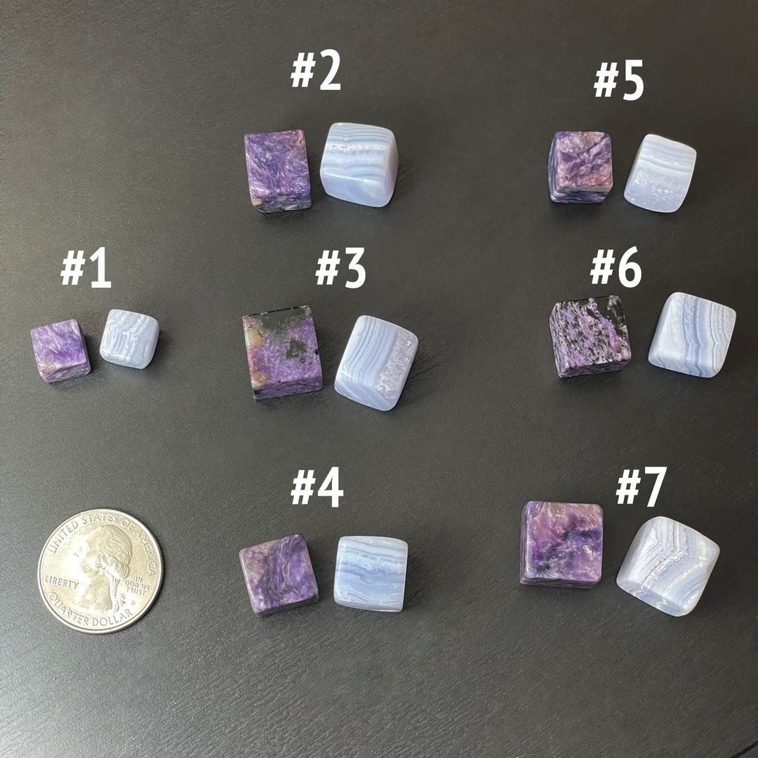 Set of Crystal Mini Cubes, Blue Lace Agate Cube, Charoite Cube, Mini ...