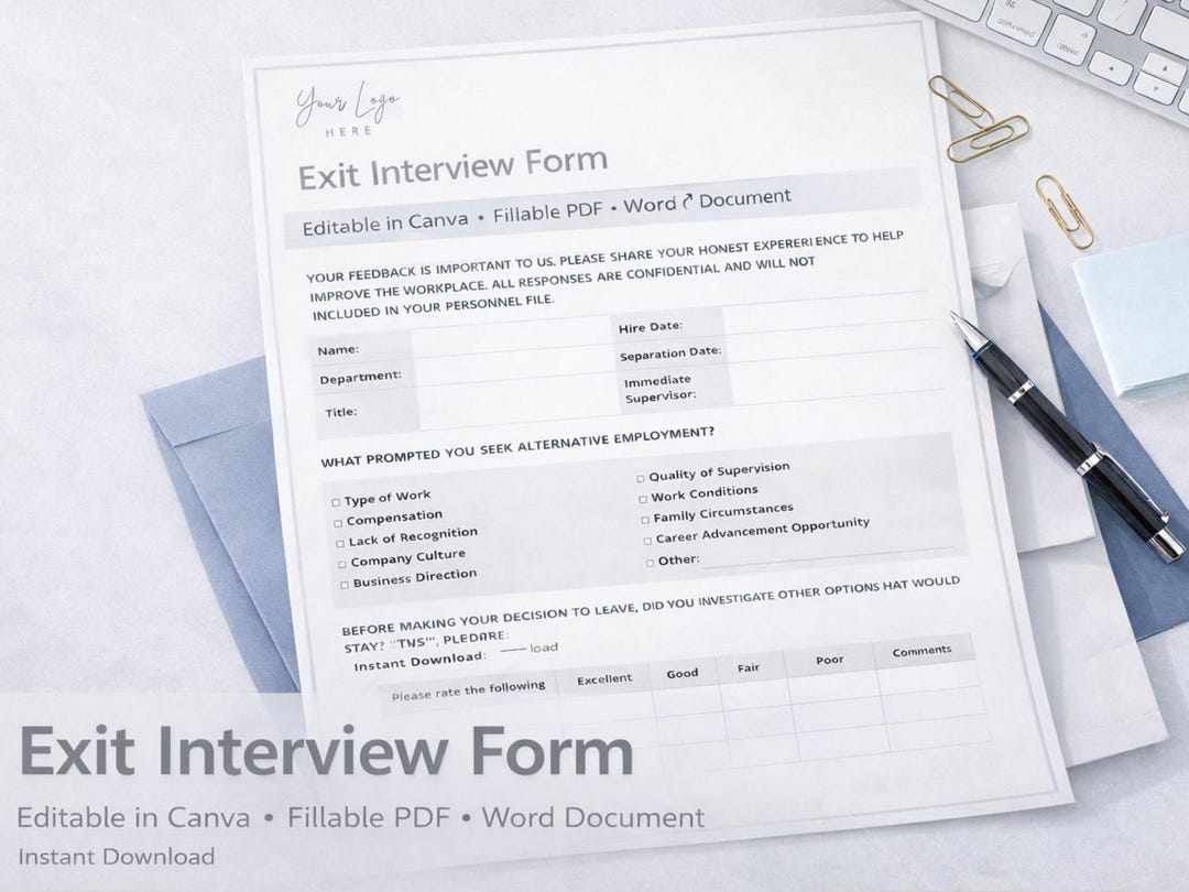 Exit Interview Form | Employee Exit Questionnaire | Fillable PDF ...
