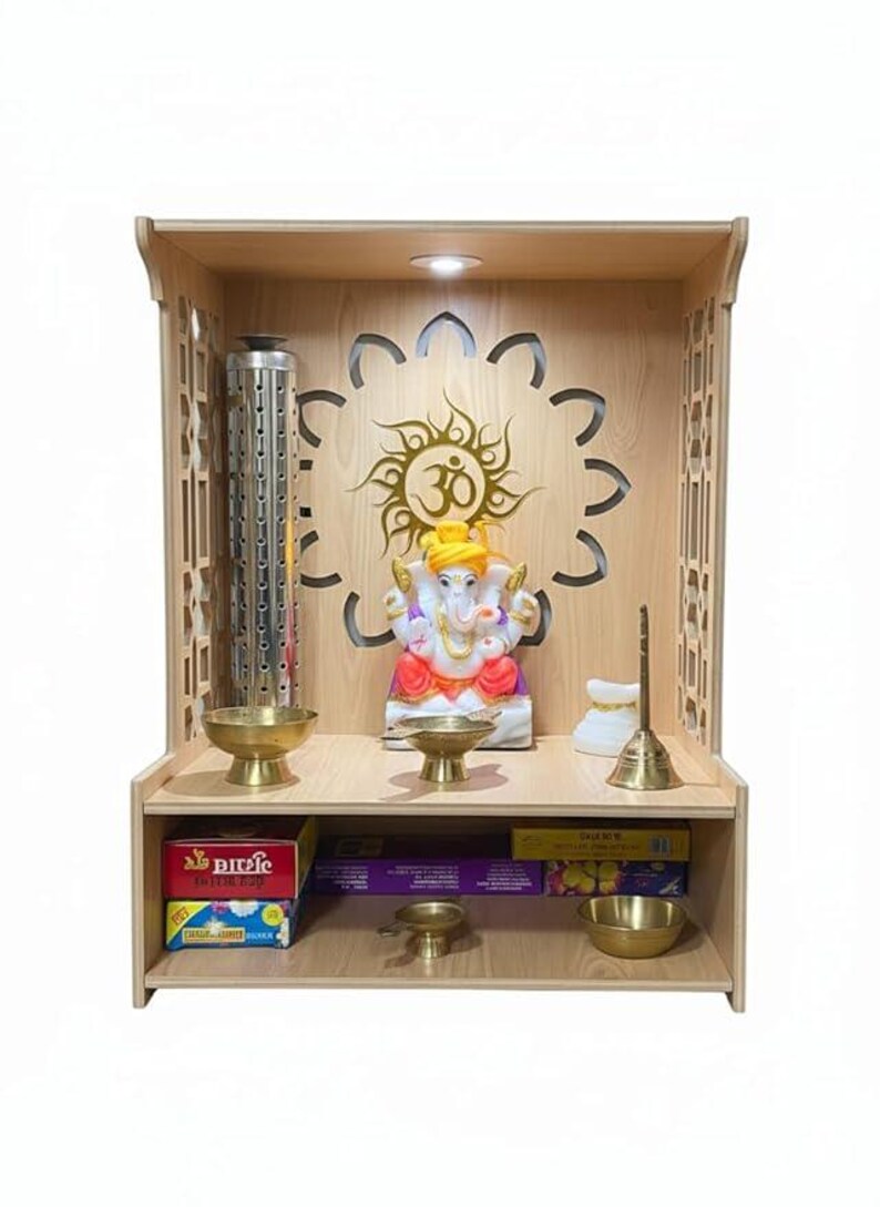 LED Wooden Pooja Mandir: Wall Mounted Home Temple With Shelves - Etsy