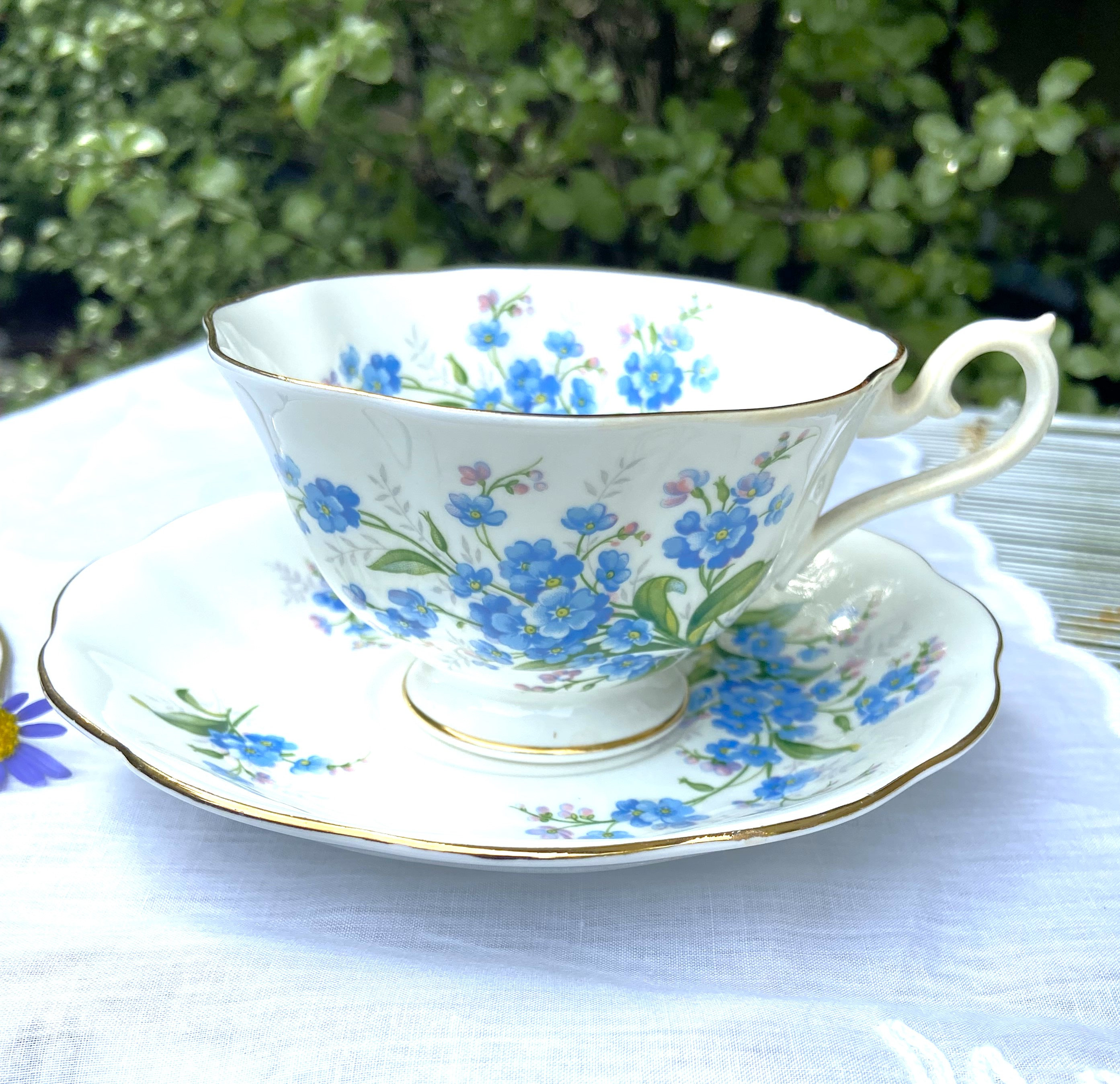 Teacup and Saucer, ROYAL ALBERT Vintage, forget Me Not, Blue and White ...
