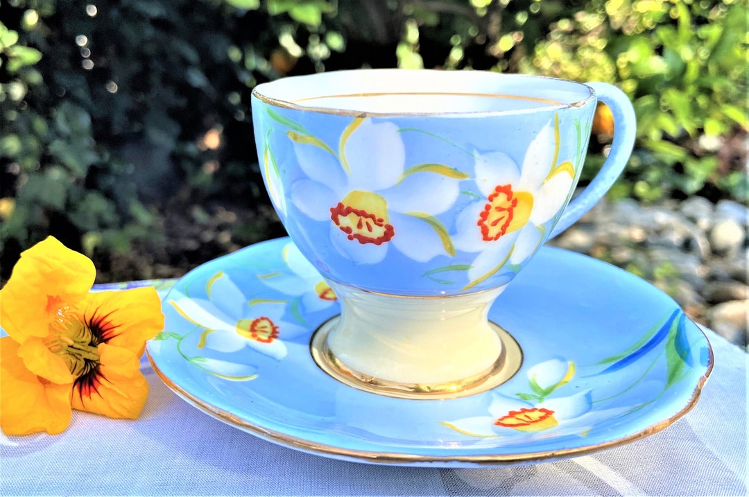 ROYAL STANDARD Demitasse Teacup and Saucer, Vintage Footed, Blue ...