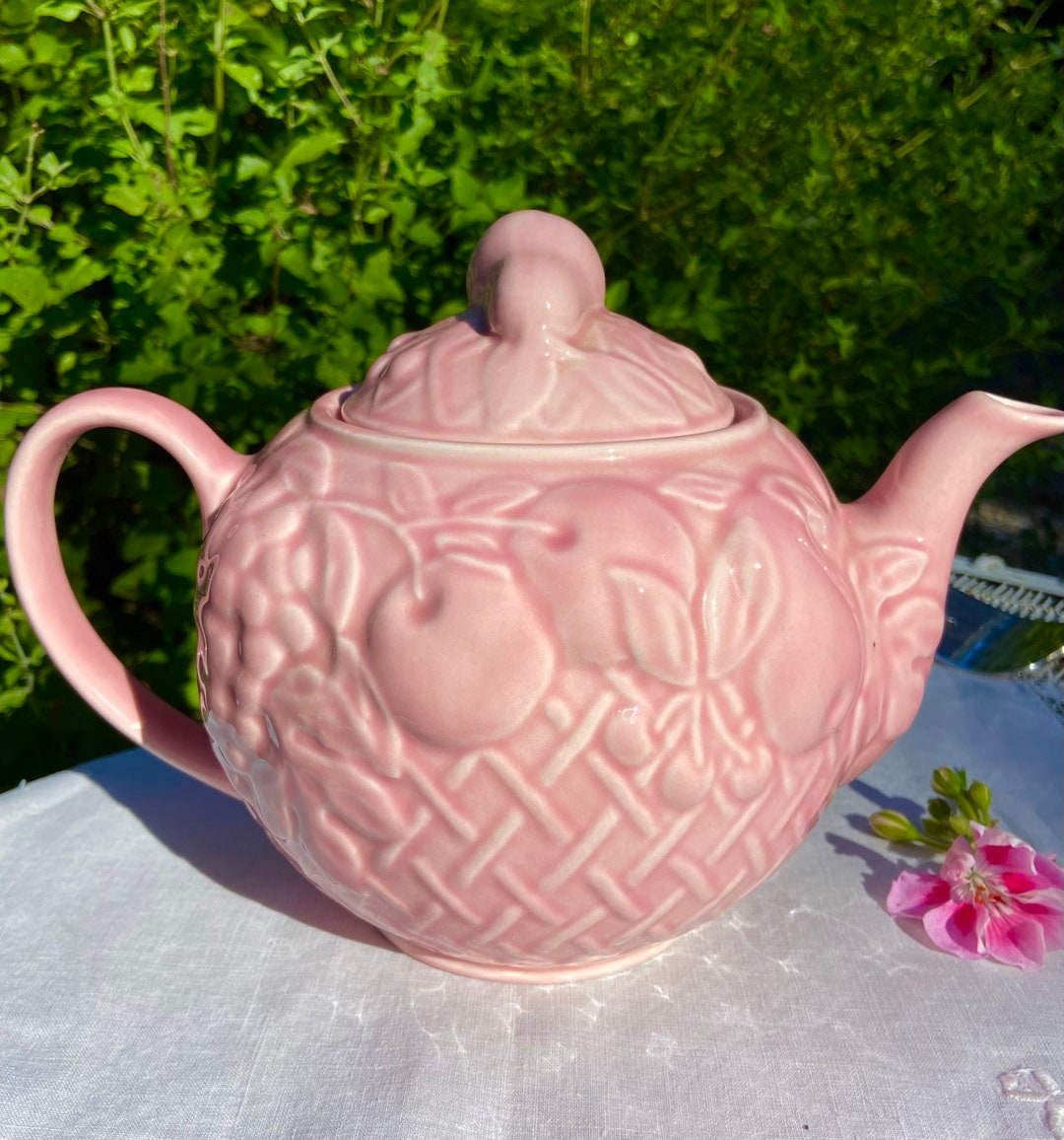 Vintage Wade Teapot: Pink Embossed Fruit Earthenware, Made in England ...