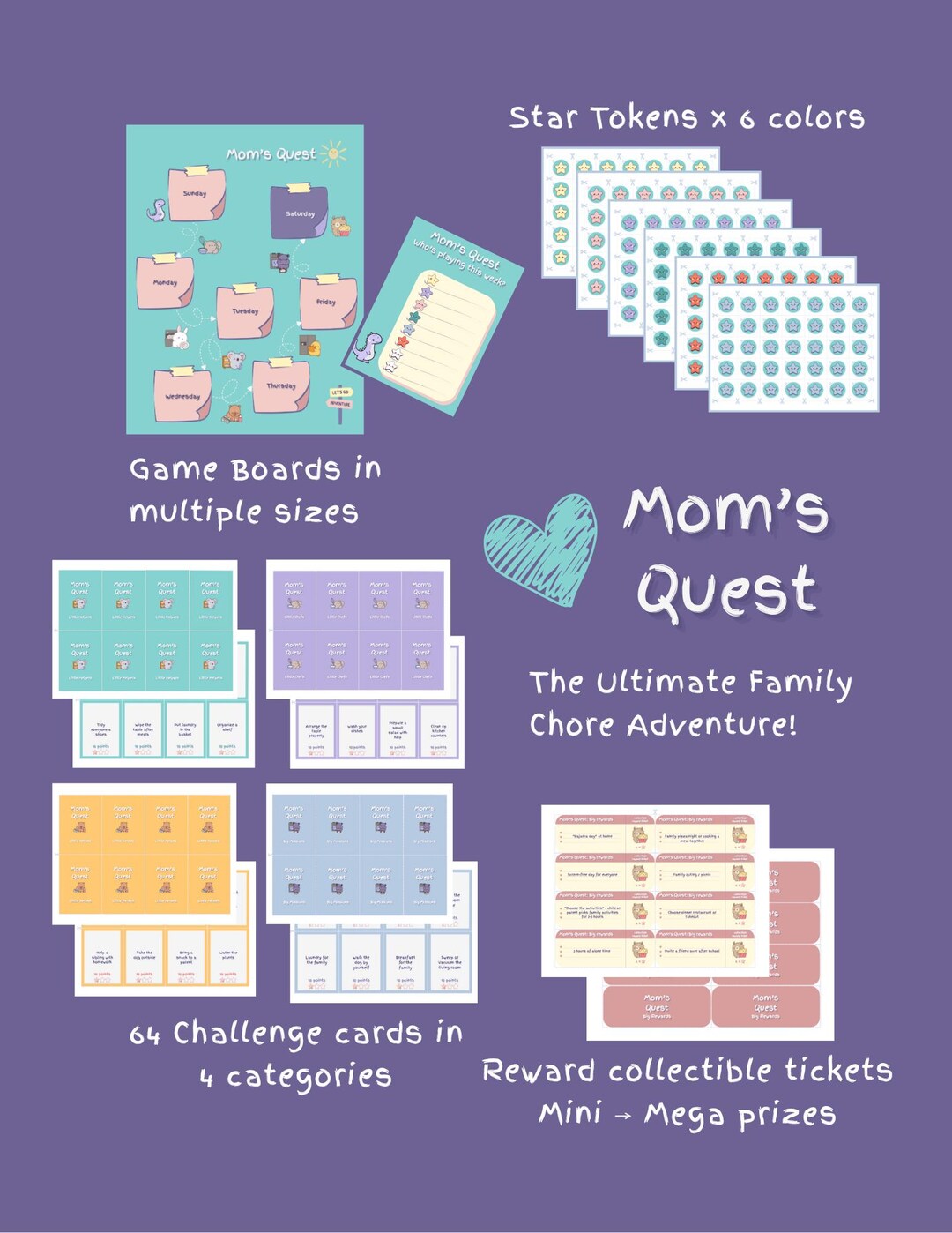 Printable Family Chore Game – Task Cards, Reward Tickets, Stars | Mom’s ...