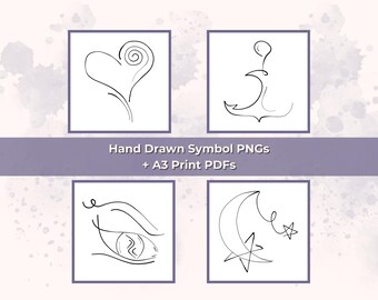 Hand Drawn Inner Balance Symbol Line Art Bundle | Heart, Anchor, Eye ...