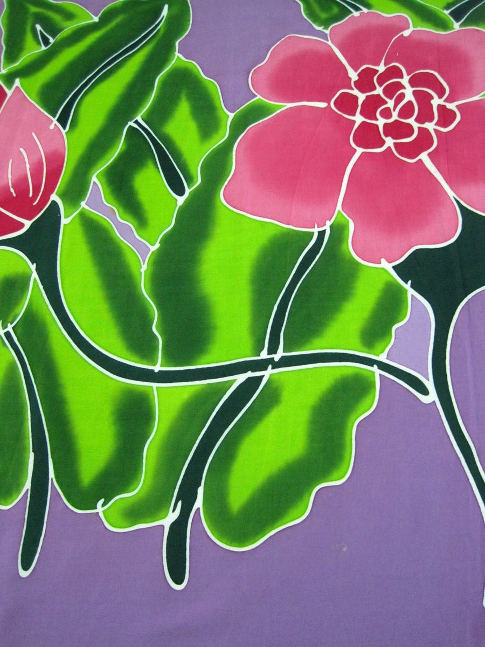 Free Size 1X 2X 3X Bali Purple Hand Painted Batik Tropical Floral ...