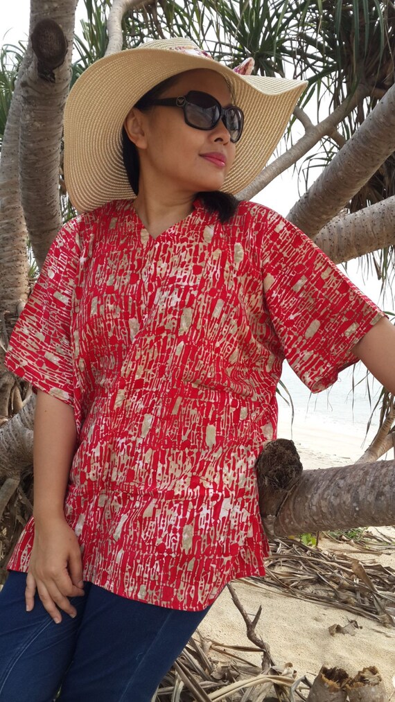 Plus Size Tomato Red Batik Dress Tunic Dress Caftan Dress | Etsy