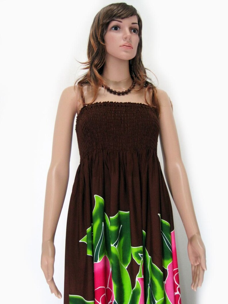 Free Size 1X 2X 3X Bali Brown Hand Painted Batik Tropical Floral ...