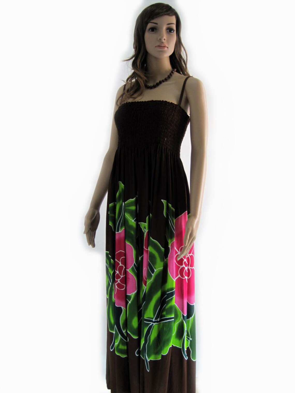 Free Size 1X 2X 3X Bali Brown Hand Painted Batik Tropical Floral ...