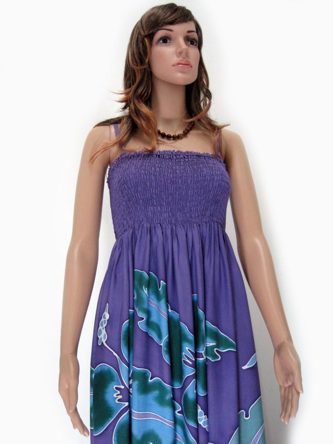 Free Size 1X 2X 3X Bali Purple Hand Painted Flower Batik Tropical ...