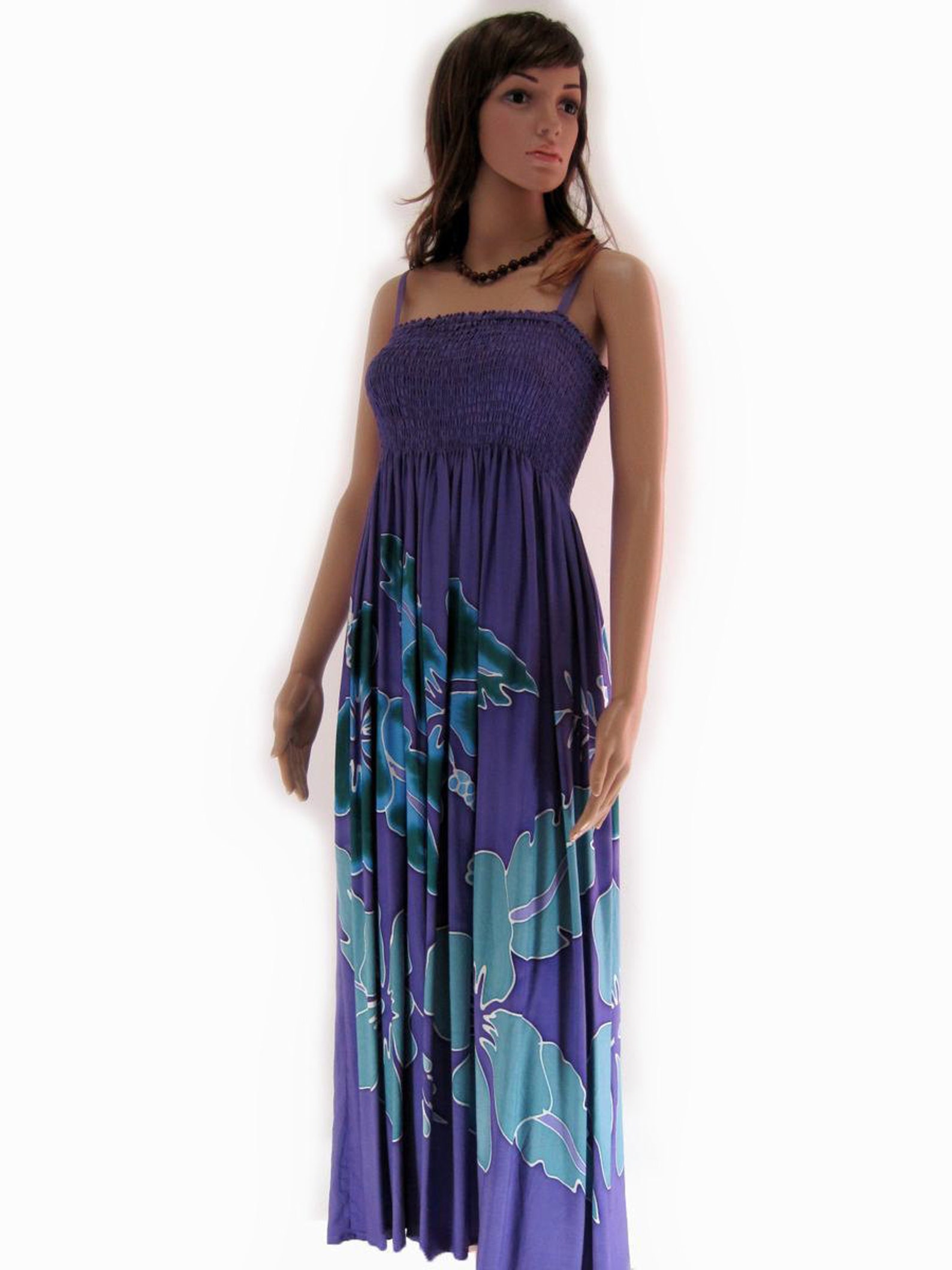 Free Size 1X 2X 3X Bali Purple Hand Painted Flower Batik Tropical ...