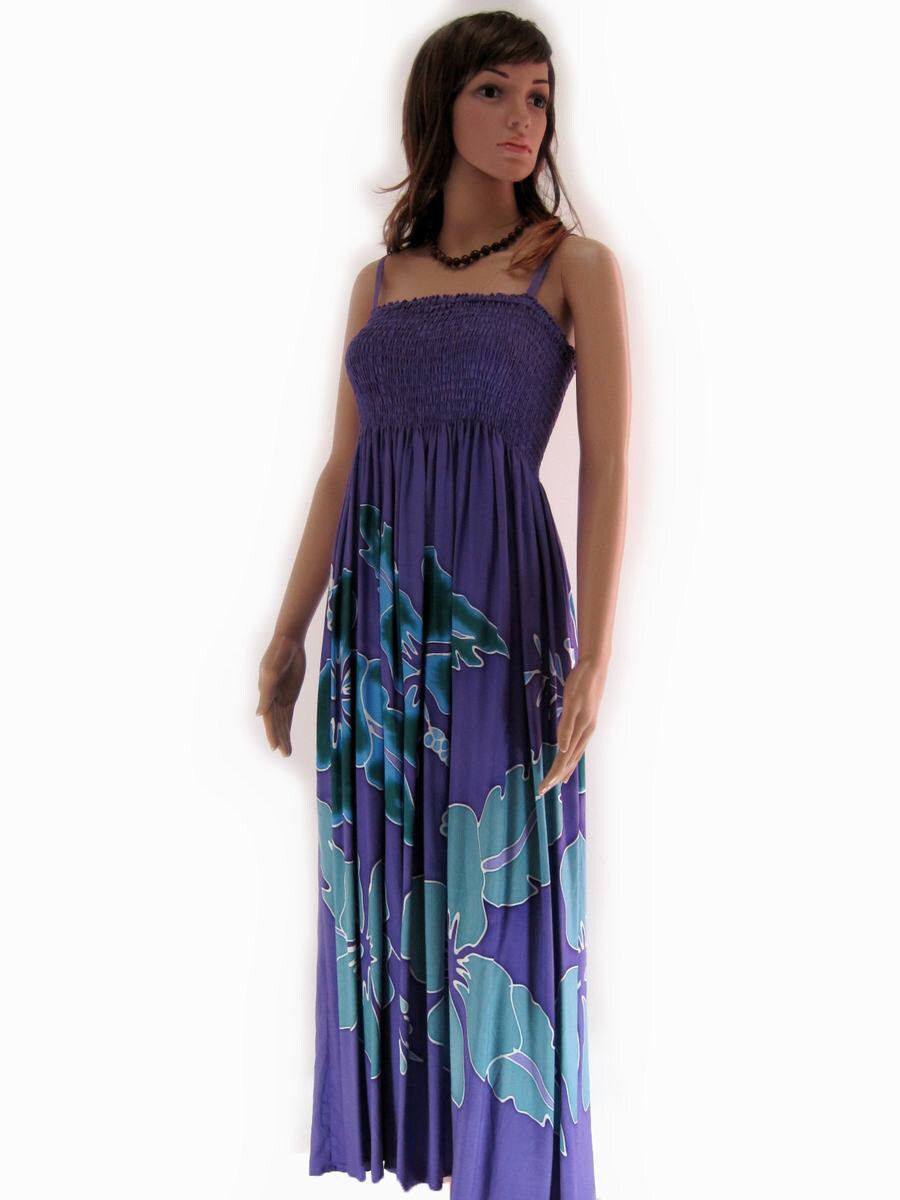 Free Size 1X 2X 3X Bali Purple Hand Painted Flower Batik Tropical ...