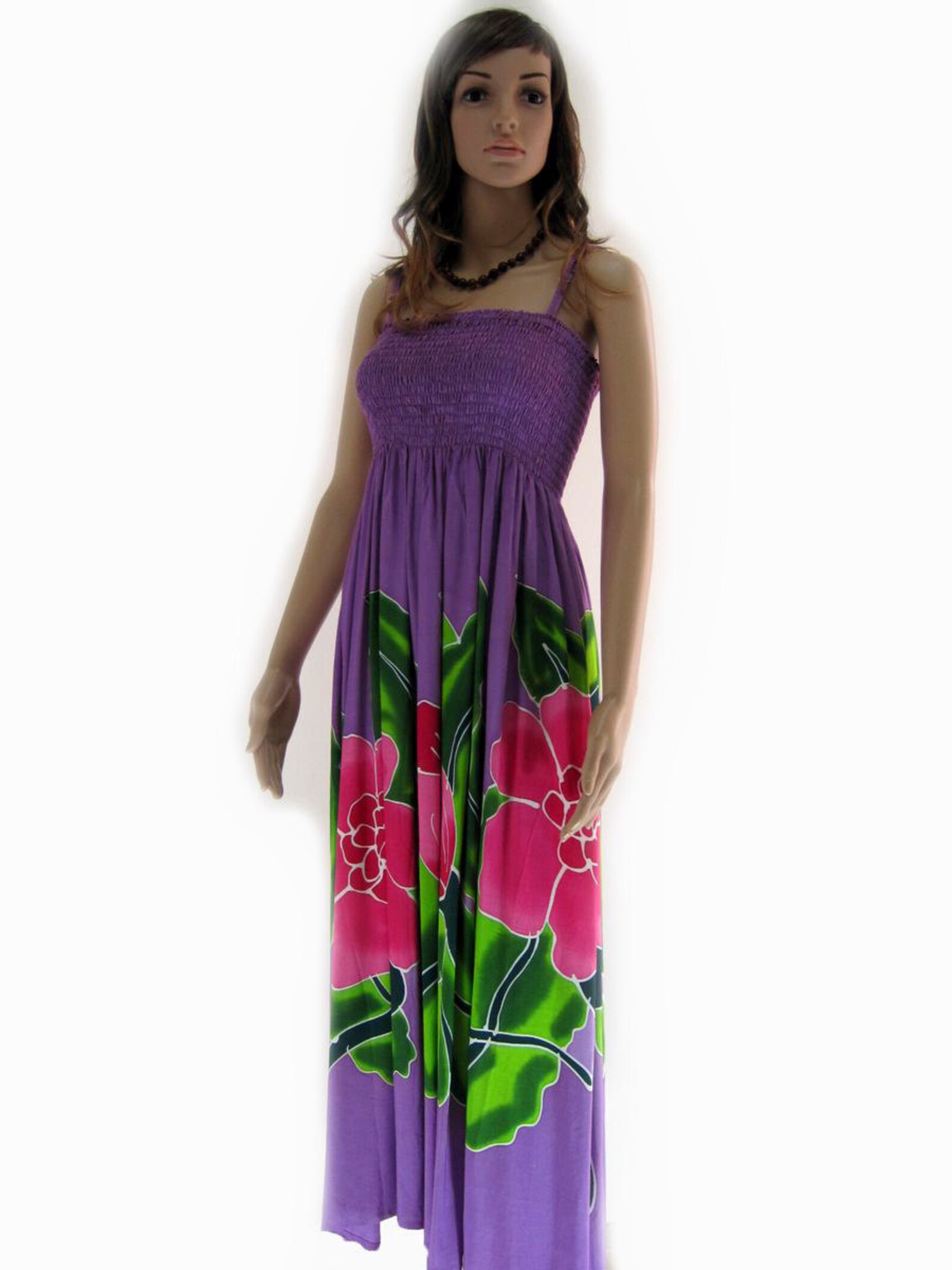 Free Size 1X 2X 3X Bali Purple Hand Painted Batik Tropical Floral ...