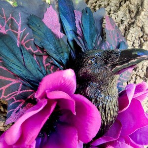 RAVEN Feather Flower Plaque Decoration W/ Hanger, Halloween Spooky ...