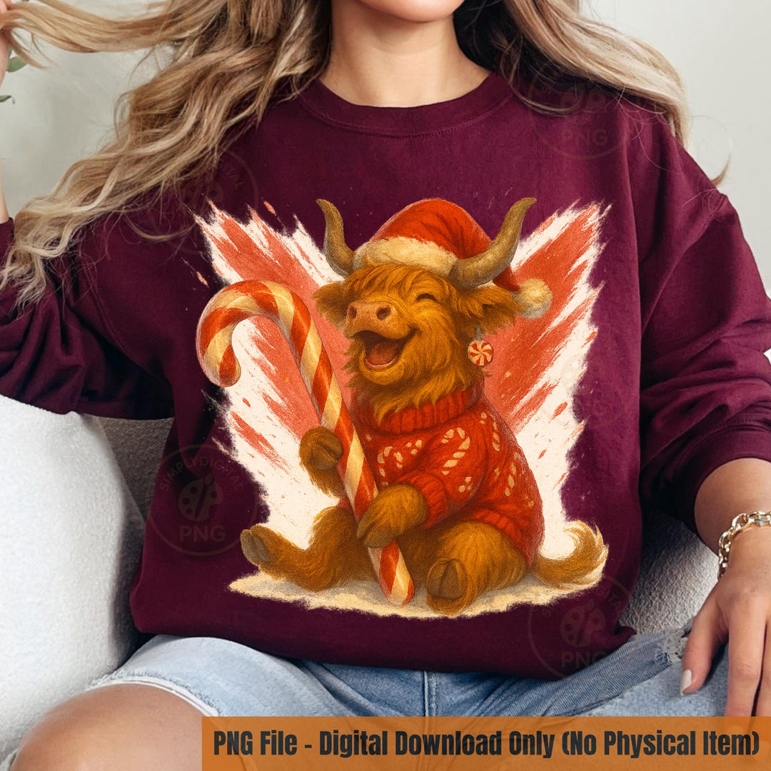 Cute Highland Cow Christmas Candy Cane | Watercolor Clipart PNG ...