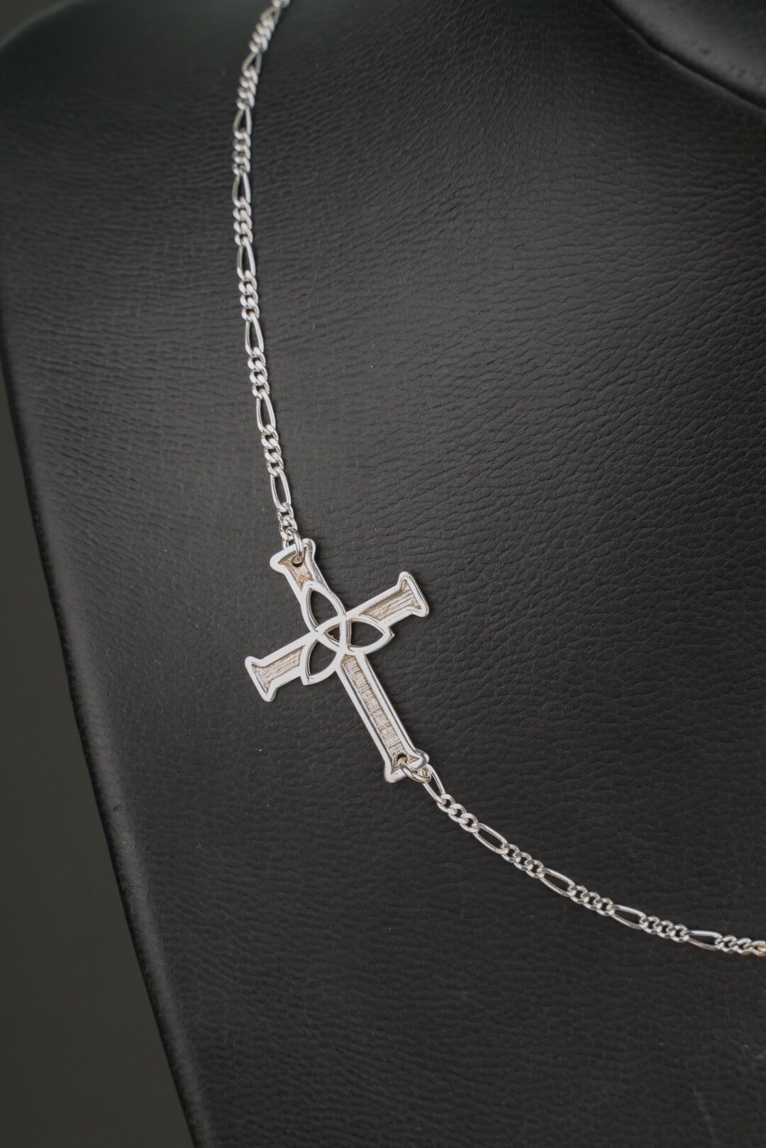 Sterling Silver Trinity Cross Necklace, Celtic Knot Pendant, Figaro ...
