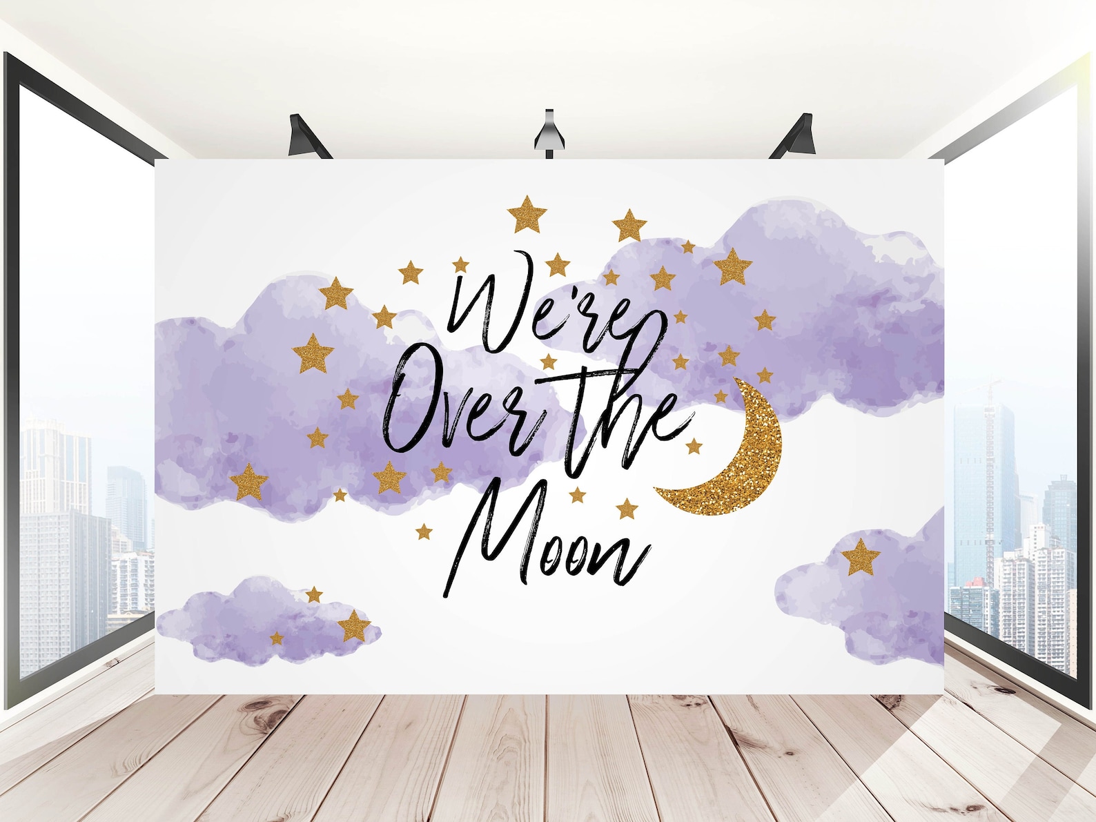 Over the Moon Baby Shower Backdrop, Over the Moon Birthday Backdrop ...