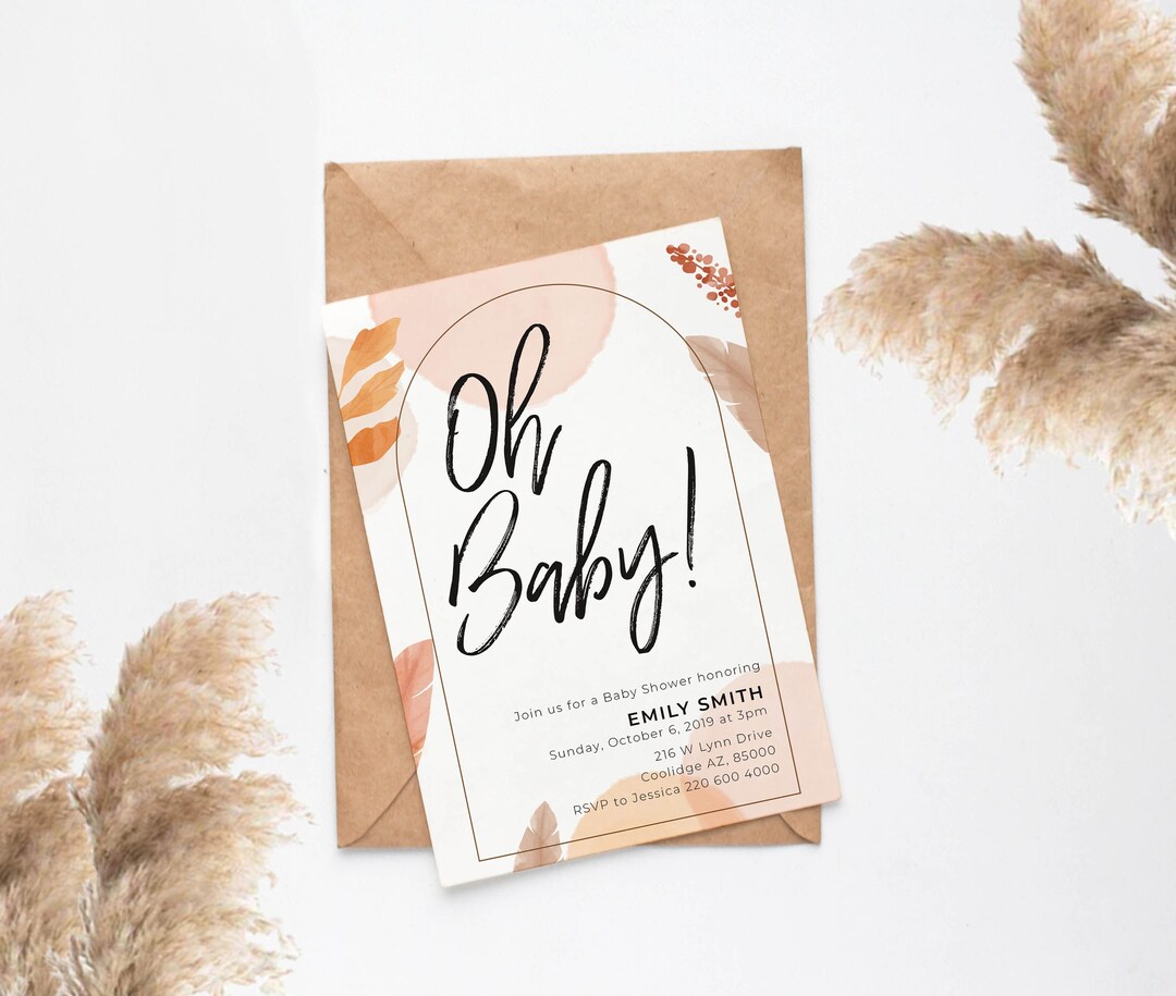 Oh Baby Baby Shower Invitation, Oh Baby Invitation, Boho Baby Shower ...