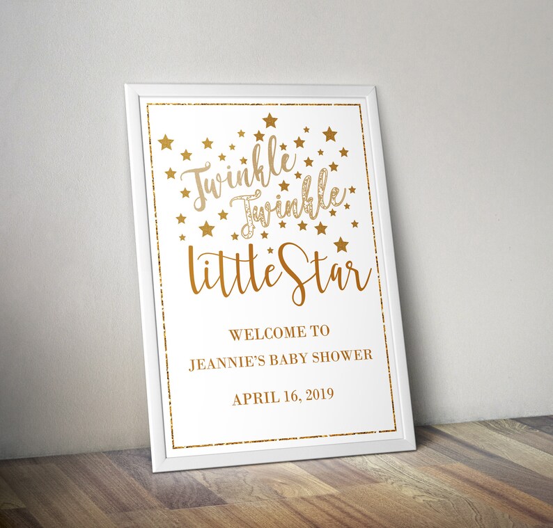 Twinkle Twinkle Little Star Baby Shower Welcome Sign,gold Baby Shower ...