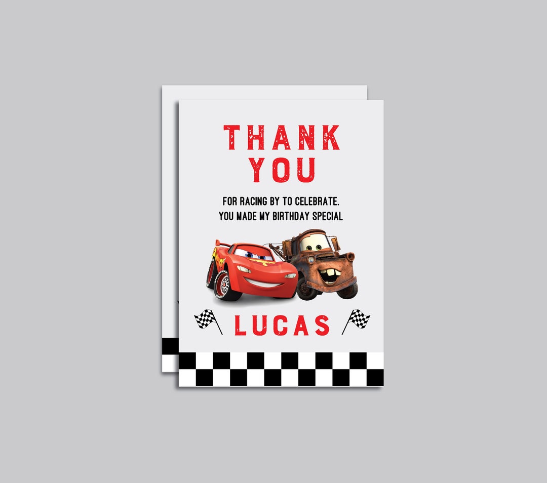 Cars Birthday Thank You Card, Cars Thank You Card, Mcqueen Birthday ...