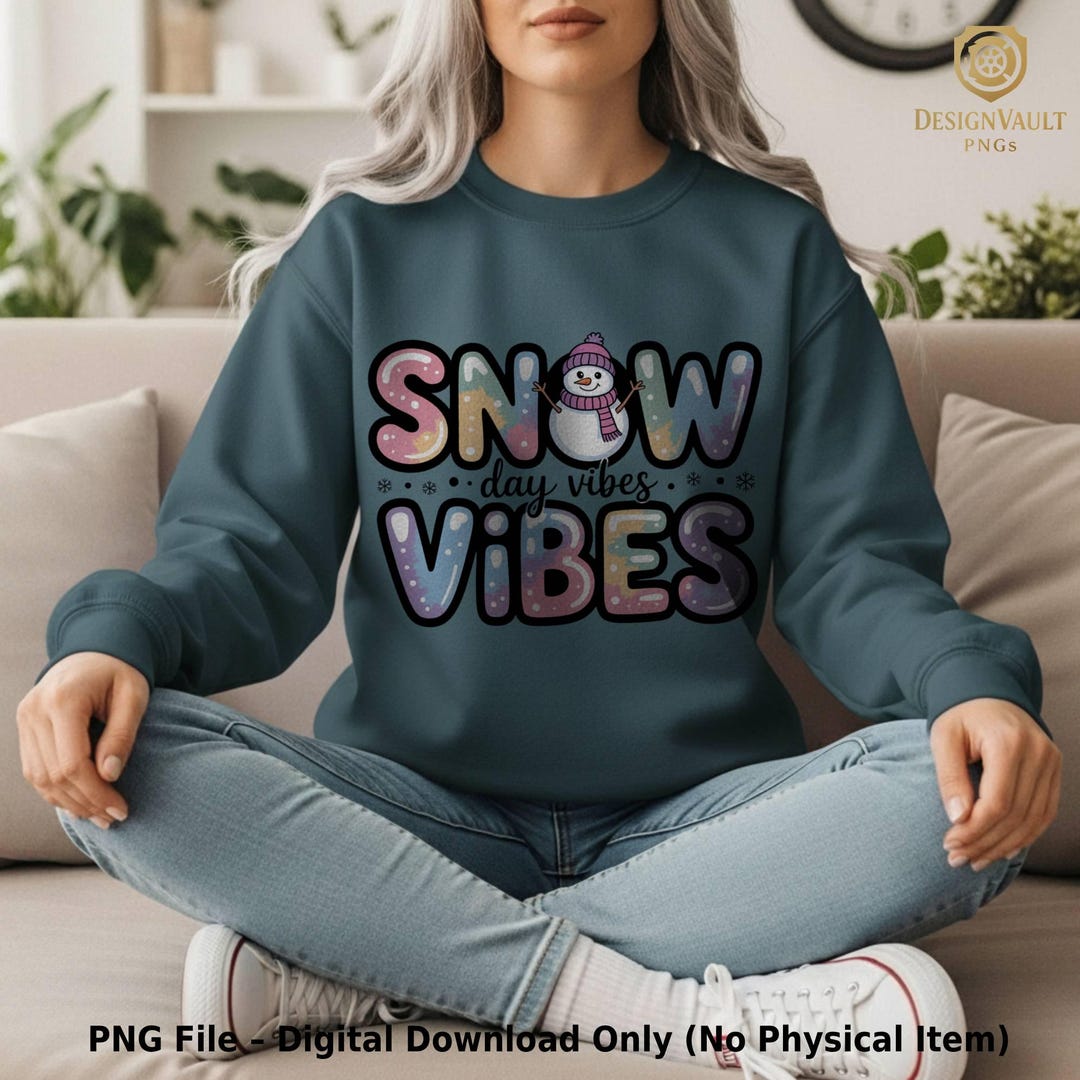 Snow Vibes Pastel Snowman Winter Rainbow Letter Shirt PNG (digital ...