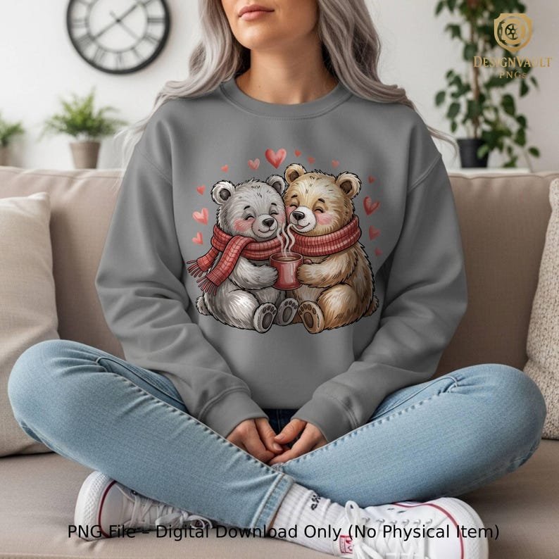 Cozy Bear Couple Hot Cocoa Winter Valentine Shirt PNG (digital Download ...