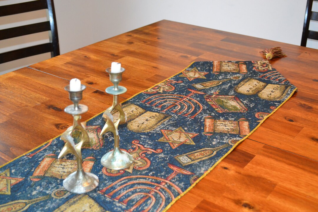 Chanukah Table Runner of Tapestry, Shabbat or Jewish Holidays, Jewish ...